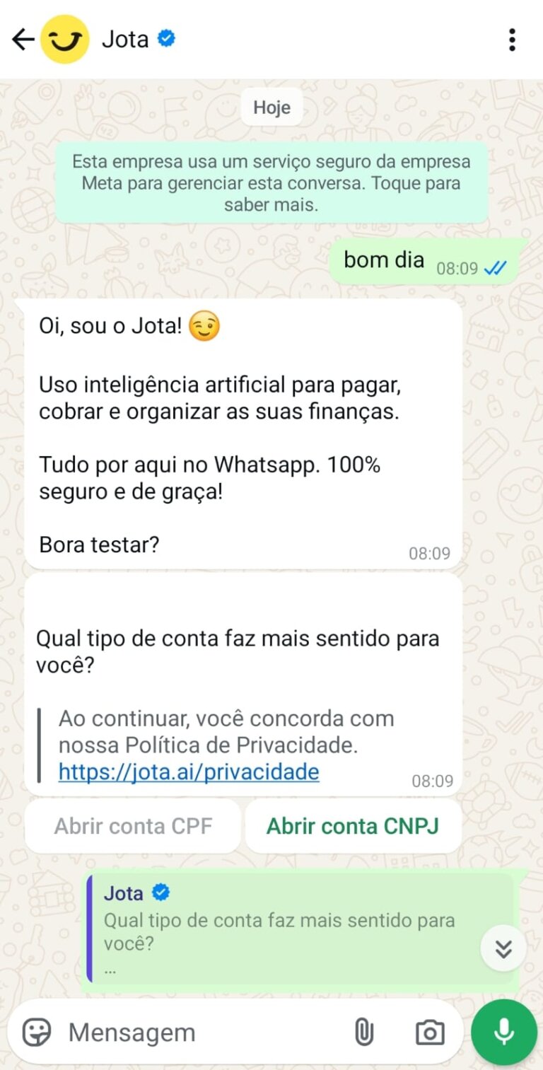 Jota: nasce assistente financeiro 100% no WhatsApp
